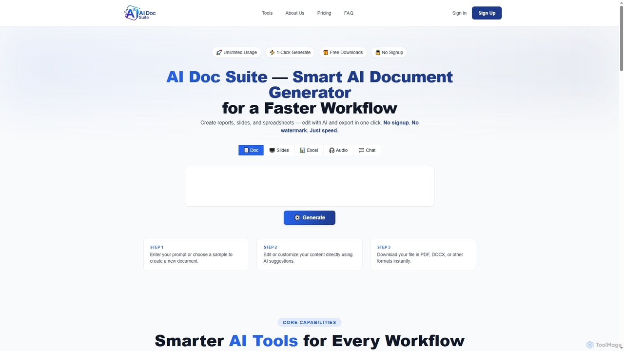 AI Doc Suite: Smart AI Workspace for Documents, Media & More - ToolMage