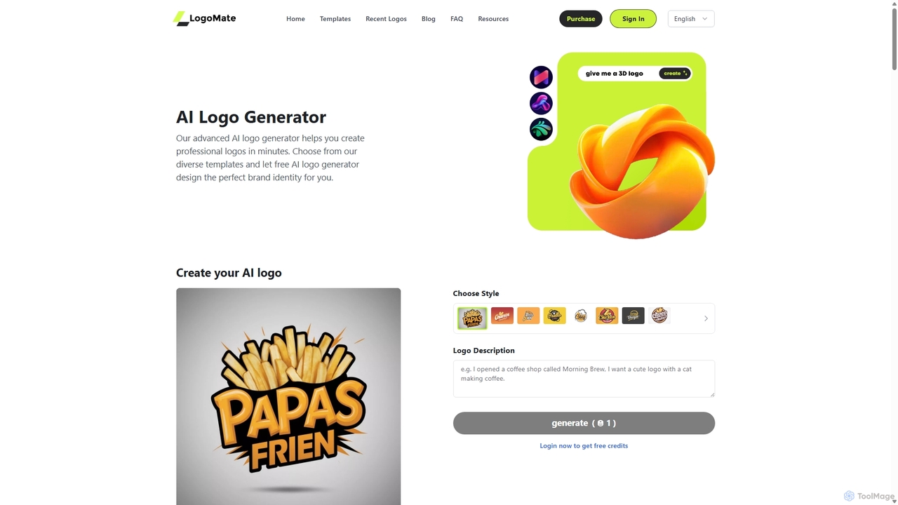 AI Logo Generator | Create Professional Logos Online in Minutes - ToolMage