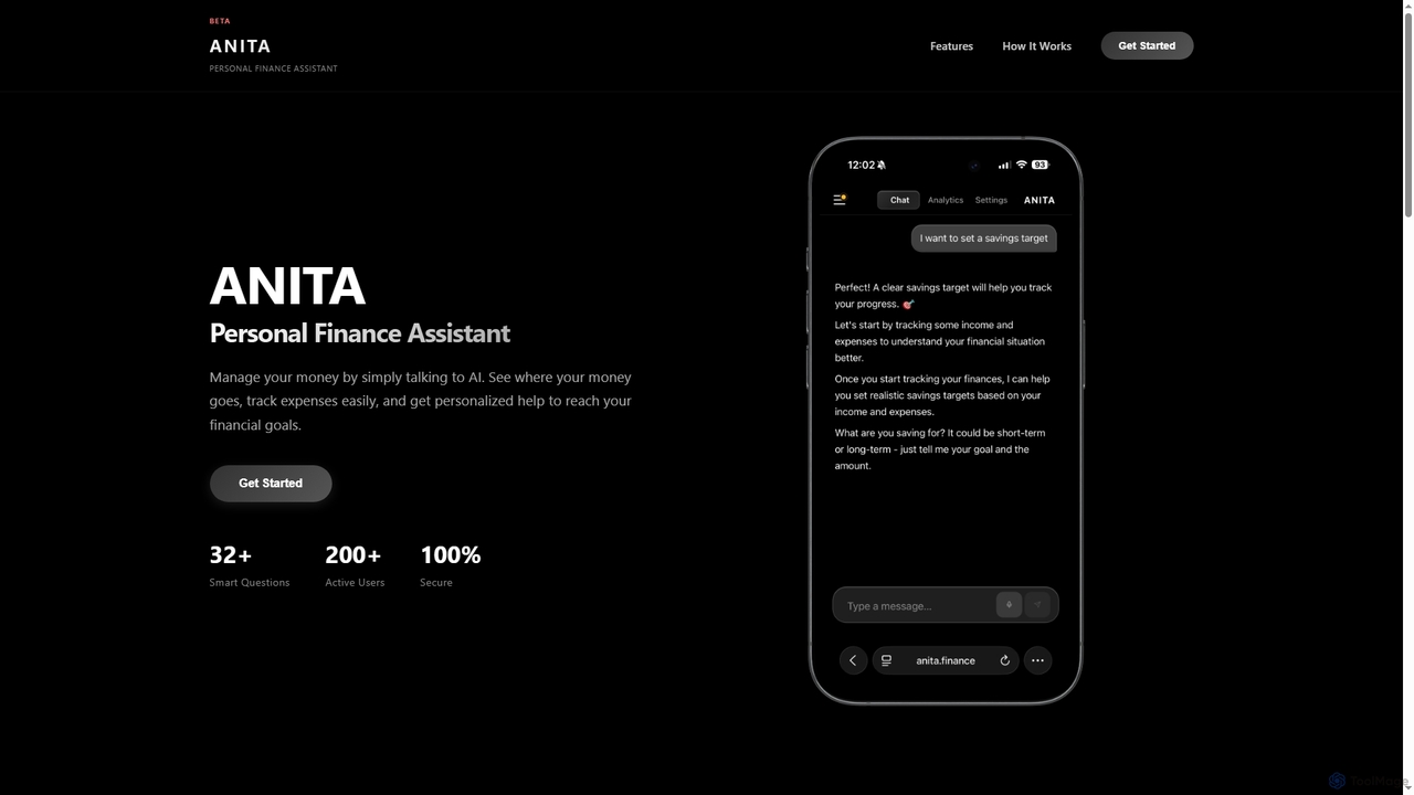 Anita: 손쉬운 자금 관리를 위한 스마트 AI 개인 금융 비서 - ToolMage