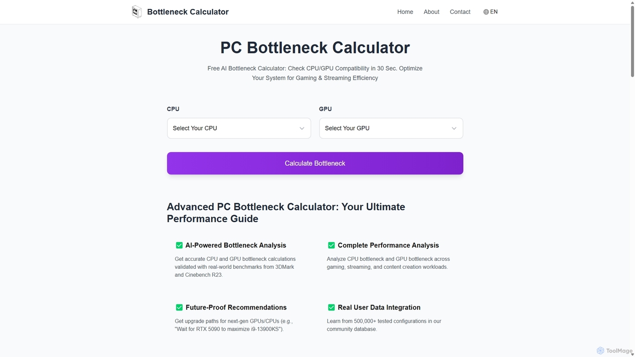 AI Bottleneck Calculator: Free CPU & GPU Compatibility Check - ToolMage