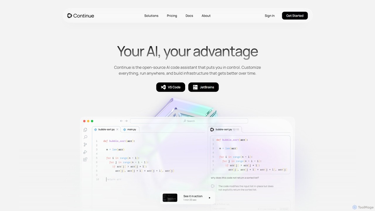Continue | Customizable Open-Source AI Code Assistant - ToolMage