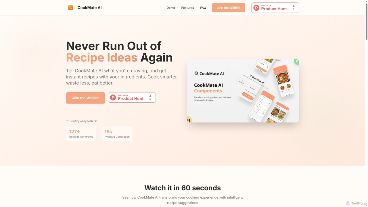 CookMate AI: Personalized Recipes, Reduce Waste, Cook Smarter - ToolMage