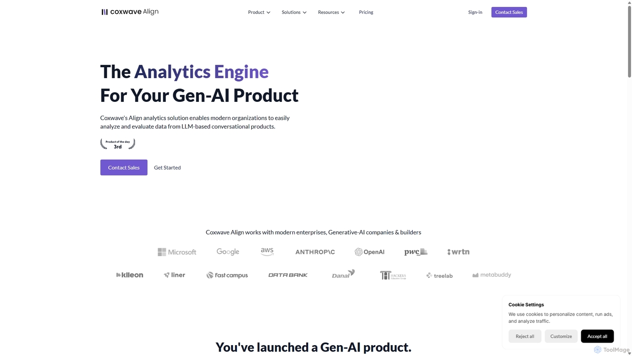 Coxwave Align | The Analytics Engine for Generative AI Products - ToolMage