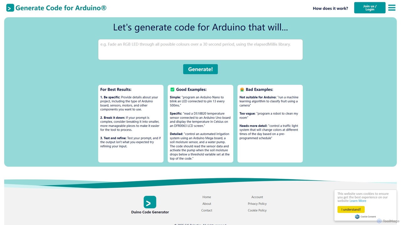duinocodegenerator | AI驱动的Arduino代码生成器 - ToolMage