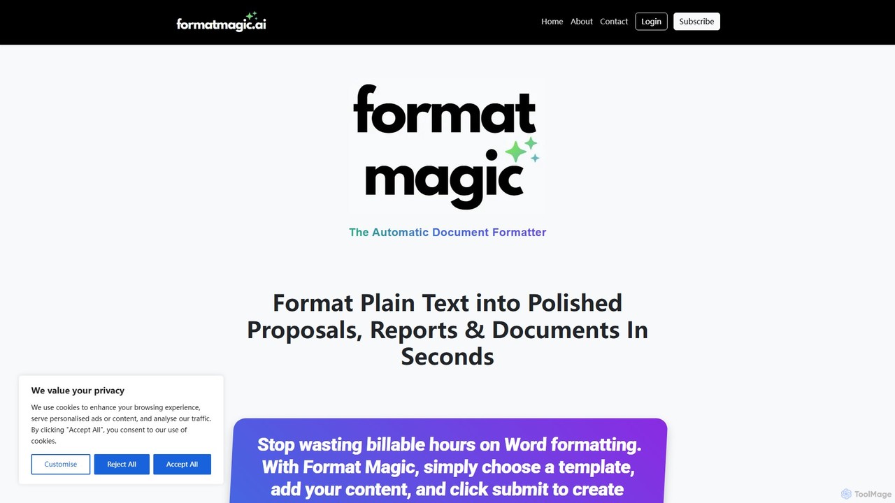 Format Magic：用于专业报告和提案的AI文档格式化工具 - ToolMage