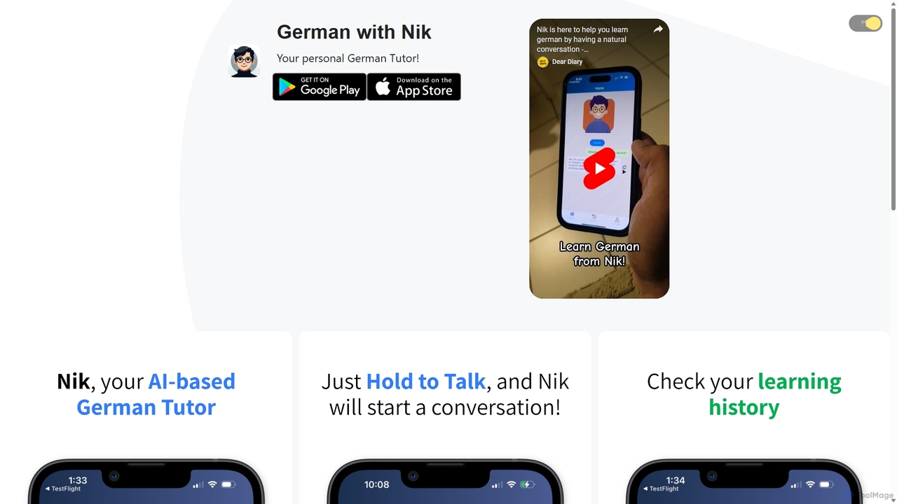 German with Nik | AI-Powered German Conversation Practice - ToolMage