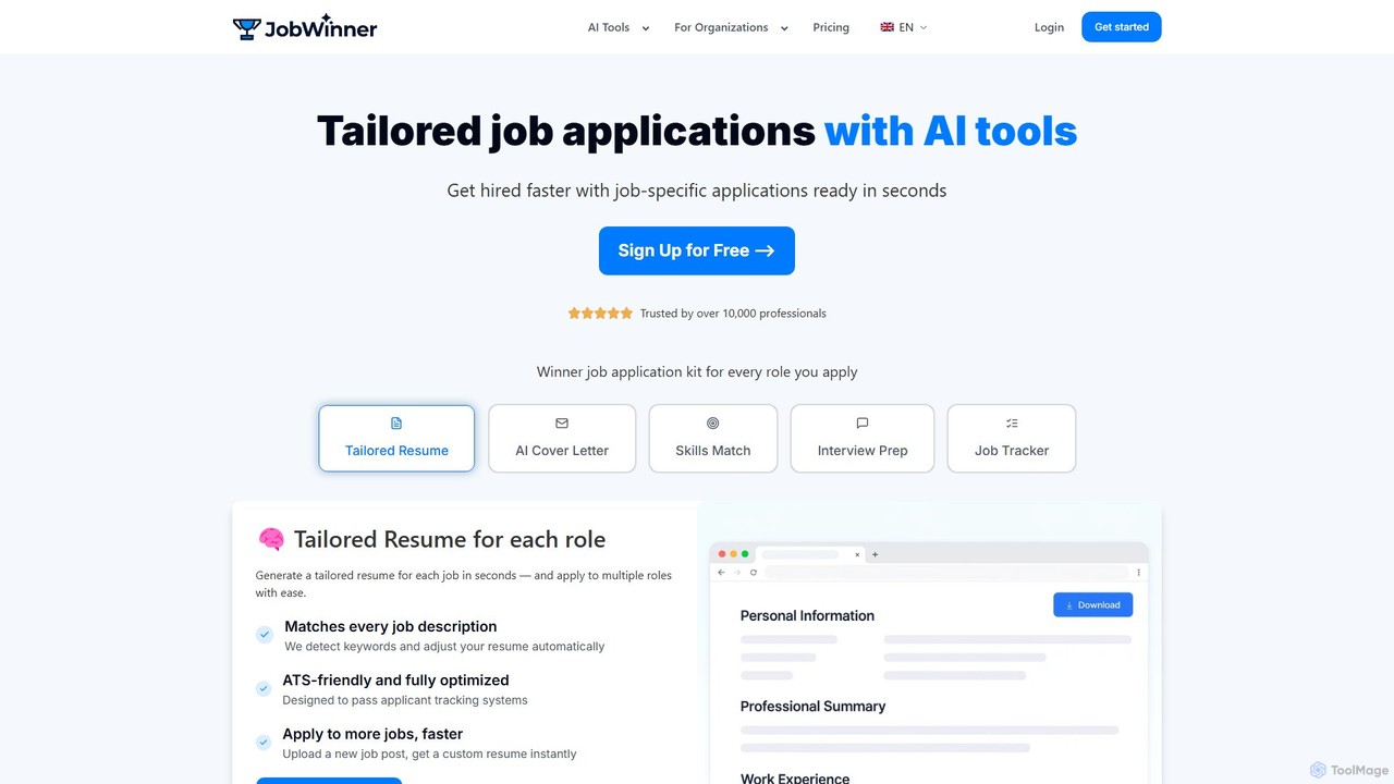 JobWinner | AI Job Application Tools to Get Hired Faster - ToolMage