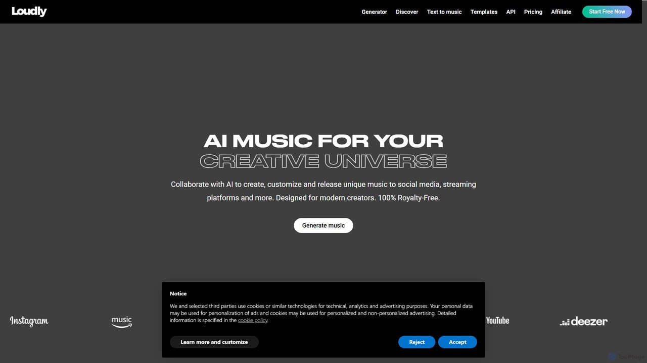 Loudly: AI Music Generator for Royalty-Free Tracks & Stems - ToolMage