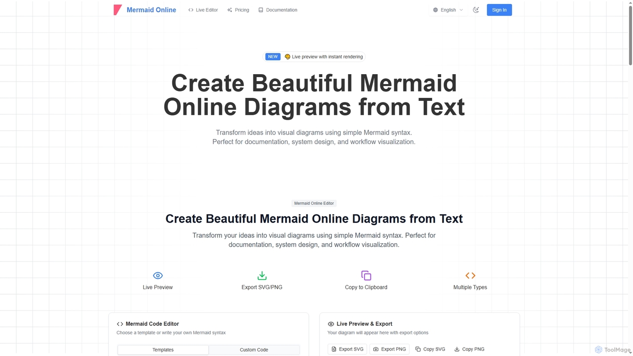 Mermaid Online: AI Diagram Generator & Live Editor for Visuals - ToolMage