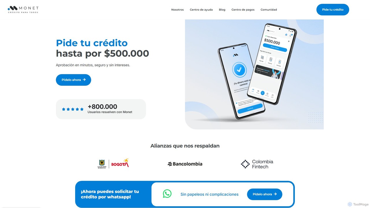 Monet: AI-Powered Online Loans & Instant Credit in Colombia - ToolMage