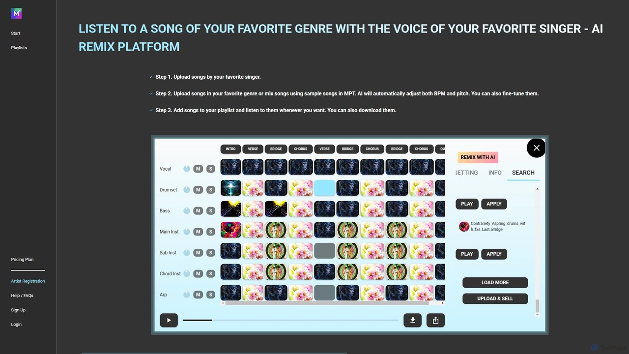 MPT: AI Music Remix Platform | Create & Remix Songs Instantly - ToolMage