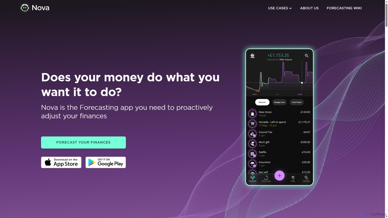 Nova Money | AI Personal Finance Forecasting App - ToolMage