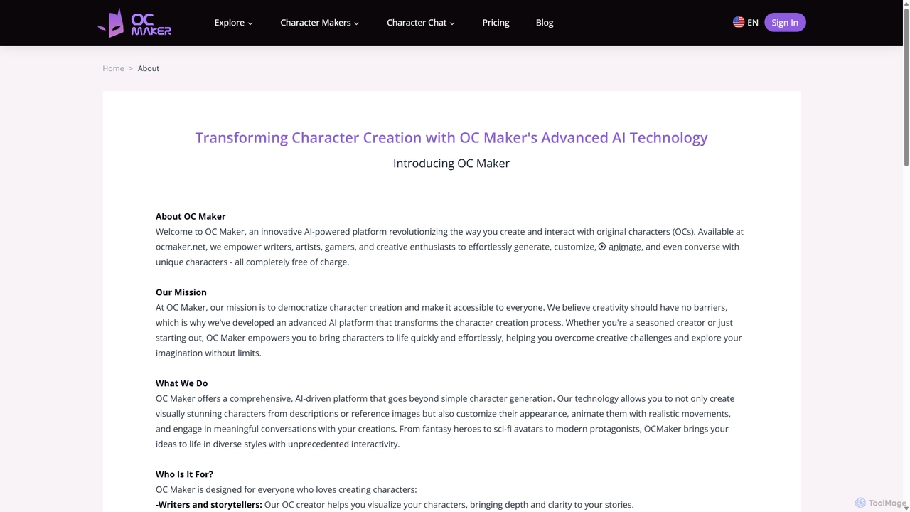 OC Maker: AI Character Creator, Generator & Animator | Free - ToolMage