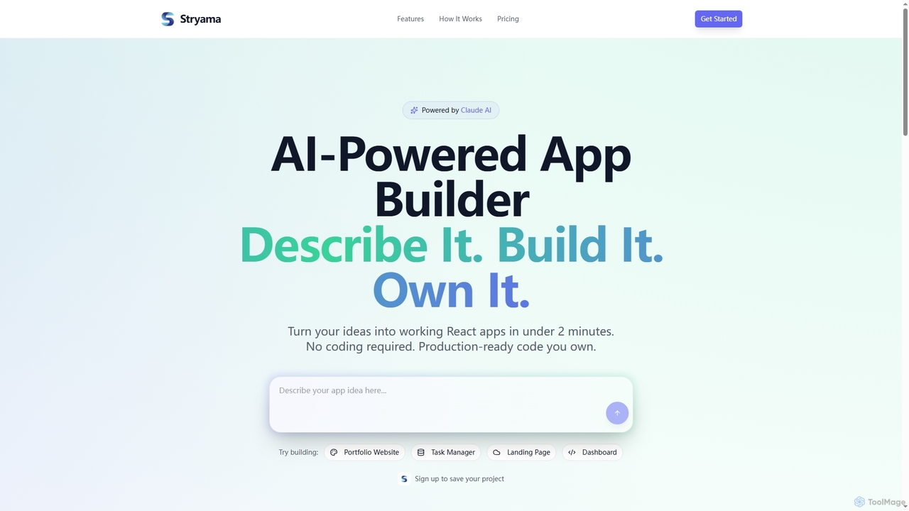 Stryama: AI App Builder for React Apps | No Code Web Development - ToolMage