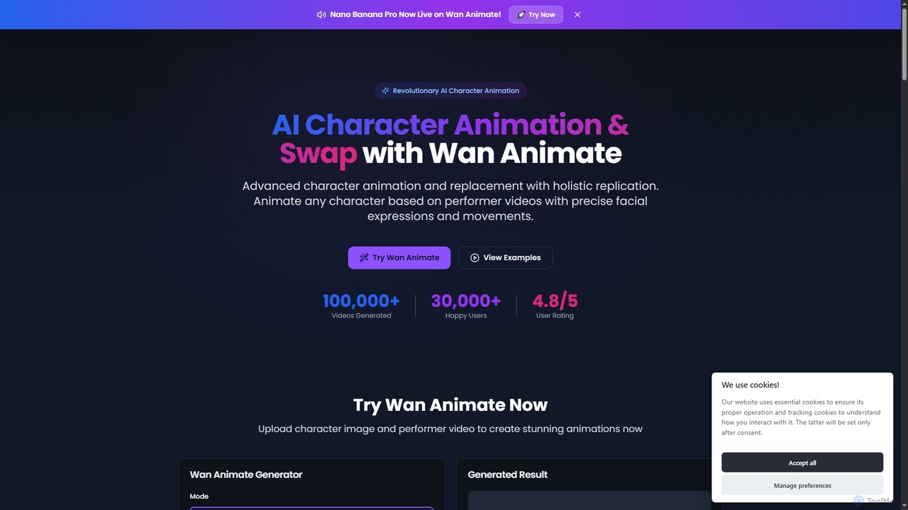 Wan Animate: AI Character Animation & Video Character Swap Tool - ToolMage
