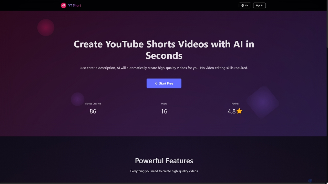 YT Short：YouTube和Instagram Reels的AI视频生成器 - ToolMage
