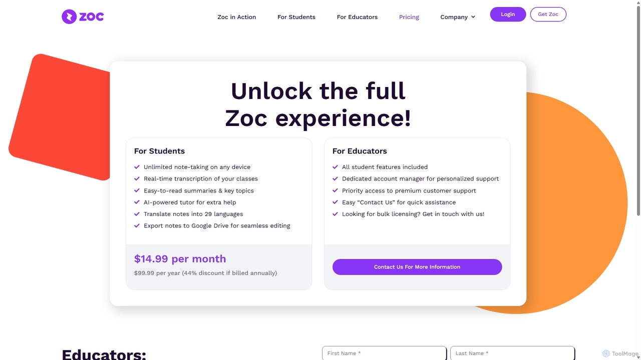 Zoc | AI-Powered Note-Taking & Study Companion for Students - ToolMage